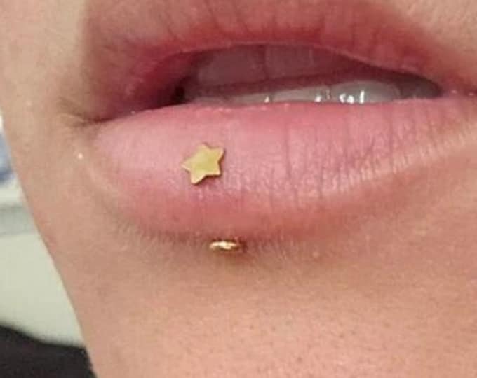 Full Moon Hammered Flat Disc Curved Barbell for Vertical Labret, Rook or Snug Cartilage Earring ...