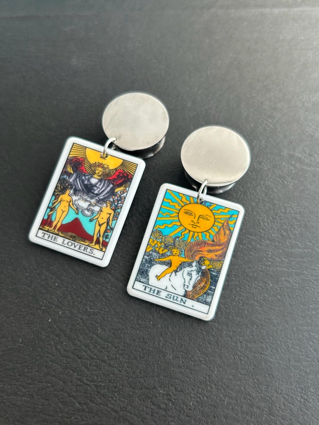 2 Pcs - Arcylic Tarot Card Ear Plugs- Stainless Steel - Ear Weights ...