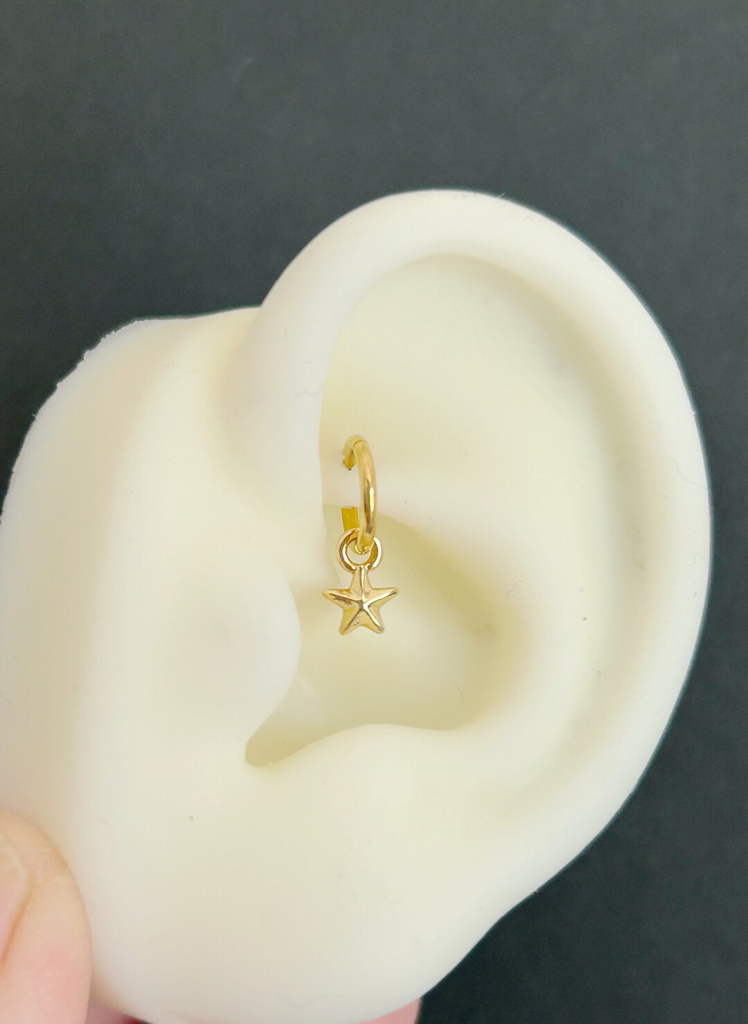 Tiny Star Charm Clicker – Gold Plated Stainless Steel Rook Hoop (20g ...