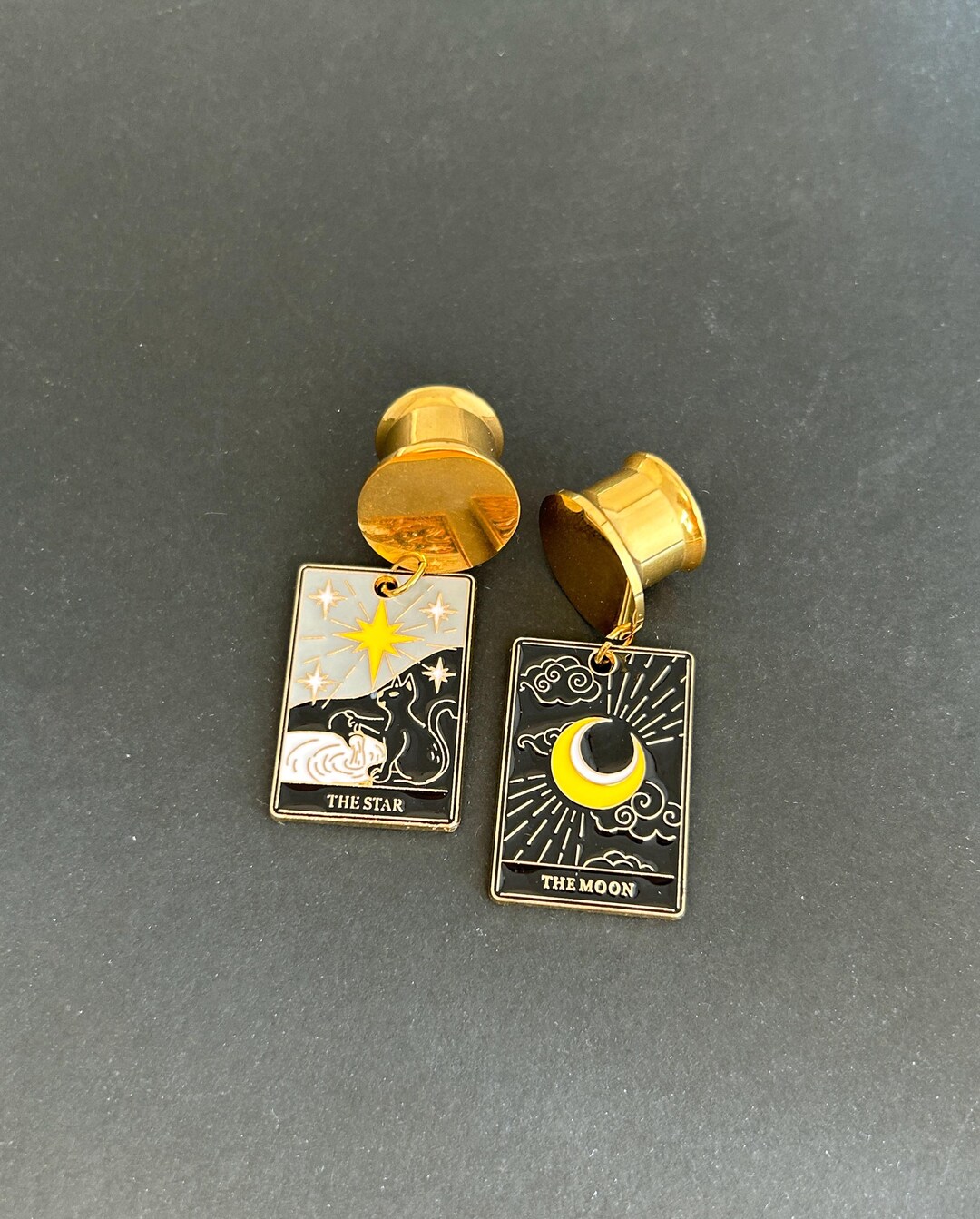 2 Pcs - Tarot Card Ear Plugs- Stainless Steel - Ear Weights - Gauges ...