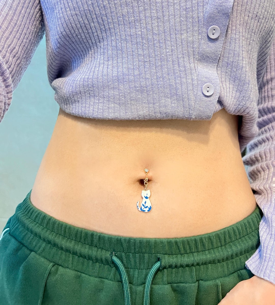 NEW 16g 14g Clip on Titanium Barbell Gold Cute Cat Belly Rings - Etsy