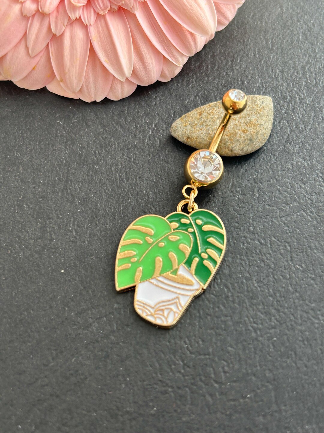 NEW 16g 14g Clip on Titanium Barbell Gold Plant Belly Rings - Etsy