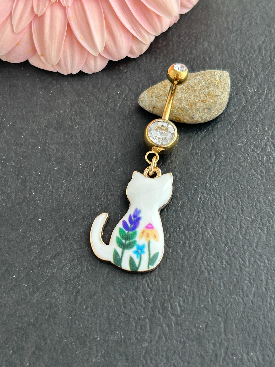 NEW 16g 14g Clip on Titanium Barbell Gold Cute Cat Belly Rings - Etsy