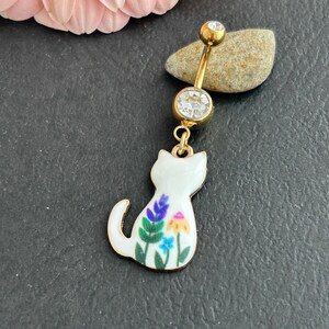 NEW 16g 14g Clip on Titanium Barbell Gold Cute Cat Belly Rings - Etsy