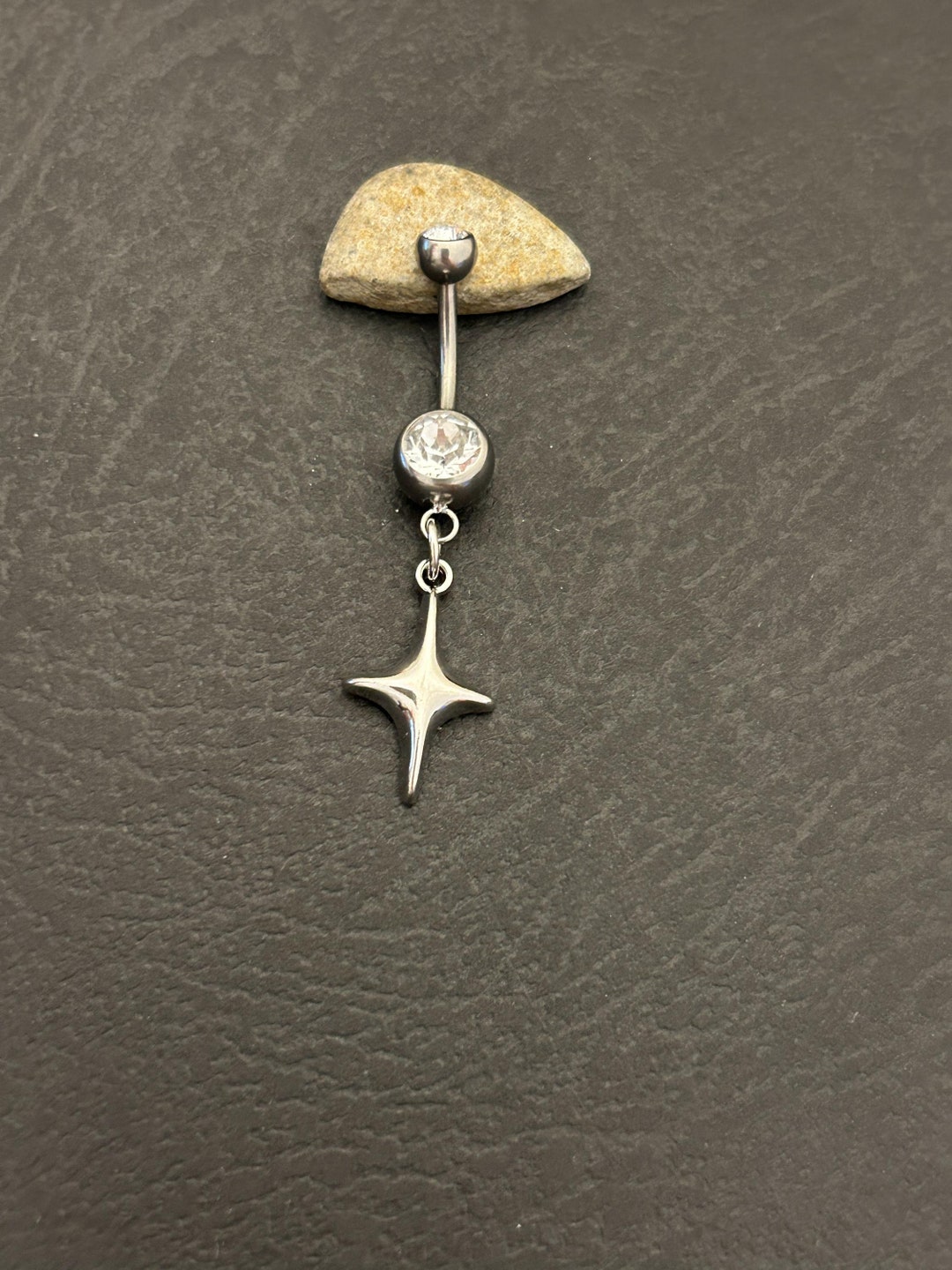 16g 14g ‣ ASTM F136 Titanium Barbell- Silver Star Belly Ring - Etsy