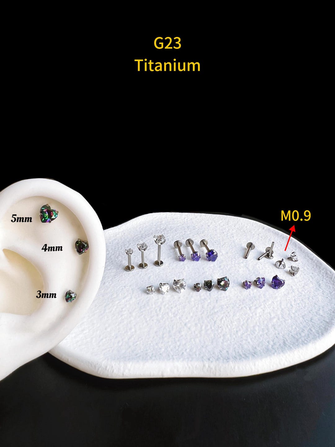 18g 16g ‣ Implant Grade Titanium • Crystal Heart Labret Stud ...