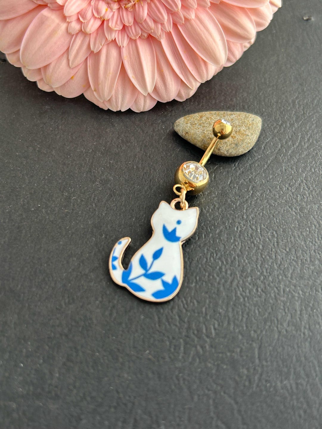 16g 14g Clip on Titanium Barbell Gold Cute Cat Belly Rings - Etsy