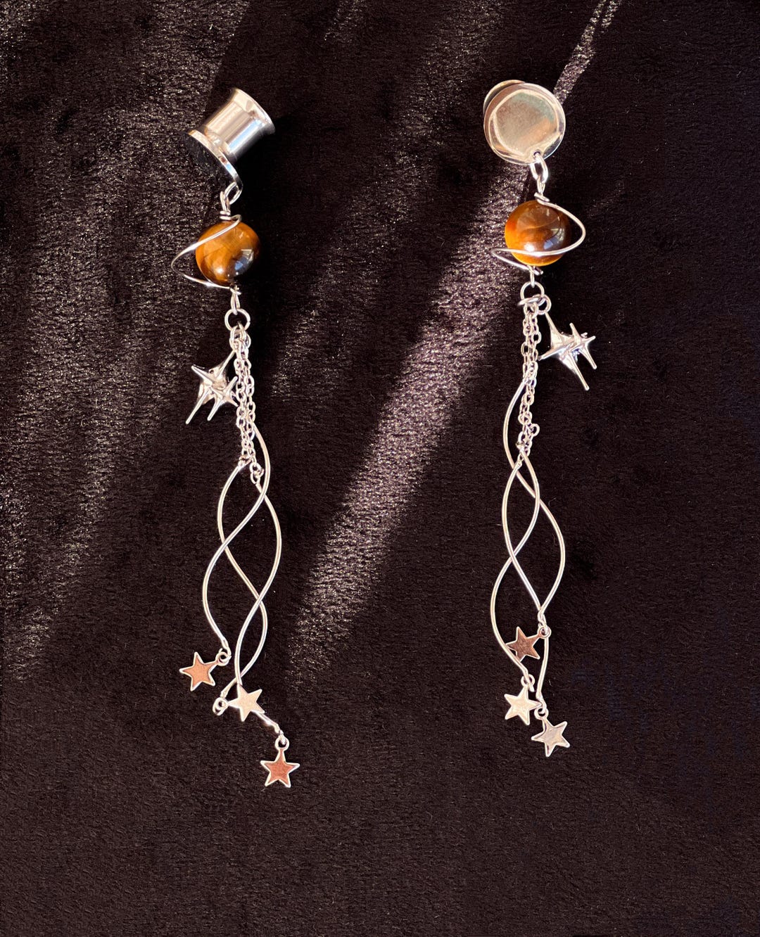 2 Pcs - Tiger Eye Star Ear Plugs- Stainless Steel - Ear Weights ...