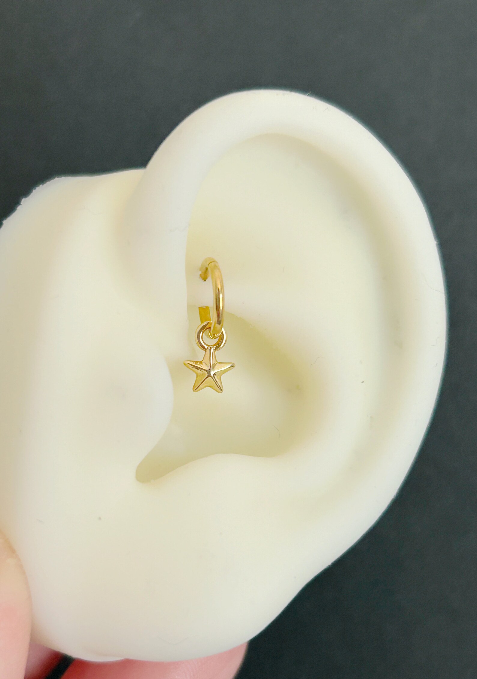 Tiny Star Charm Clicker – Gold Plated Stainless Steel Rook Hoop (20g ...