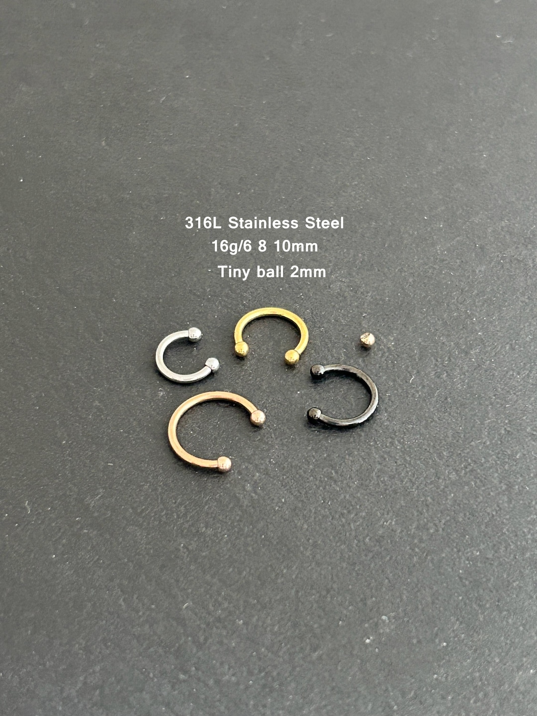 2mm Tiny Ball Septum Horseshoe: 361L Stainless Steel 16g Ring - Etsy