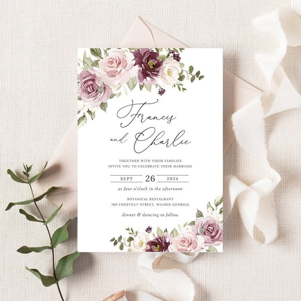 Mauve Wedding Invitation - Etsy
