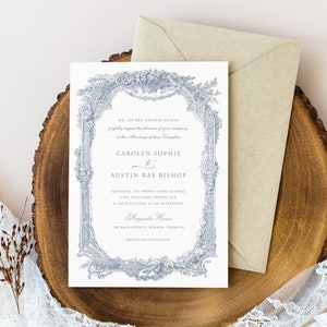 Elegant Floral Vintage Frame Wedding Invitation, Vintage Ornament Frame ...