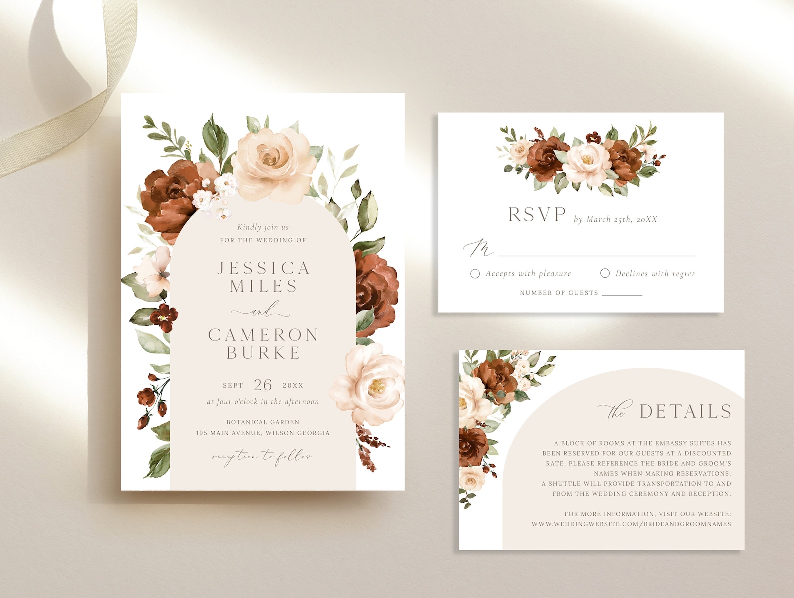 Floral Rust Wedding Invitation Template, Burnt Orange Arch Invitation ...