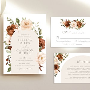 Floral Rust Wedding Invitation Template Burnt Orange Arch | Etsy Canada