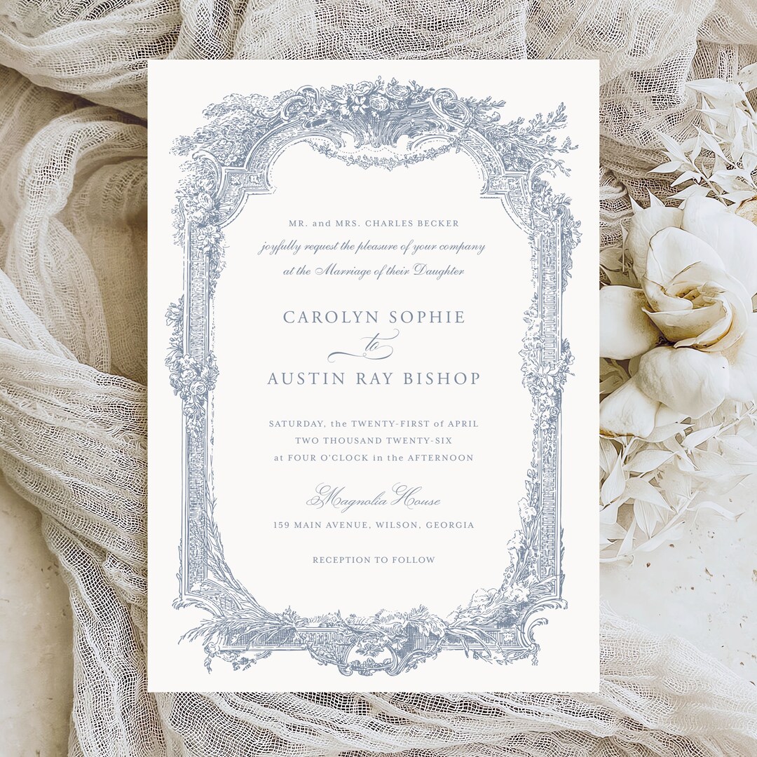 Elegant Floral Vintage Frame Wedding Invitation, Vintage Ornament Frame ...