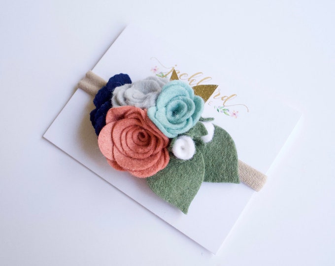 Mini Blush Smoky Blue Muted Floral Crown / Wedding Crown / Nylon ...