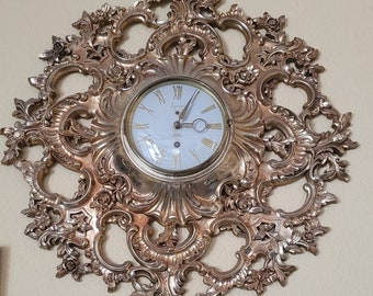 Vintage Syroco Eight Day Clock With Key, Gold Color, Hollywood Regency ...
