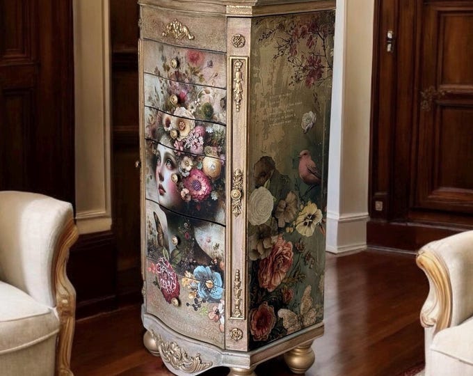 Whimsical Painted Jewelry Armoire | Extra Large Jewelry Box With Lady ...