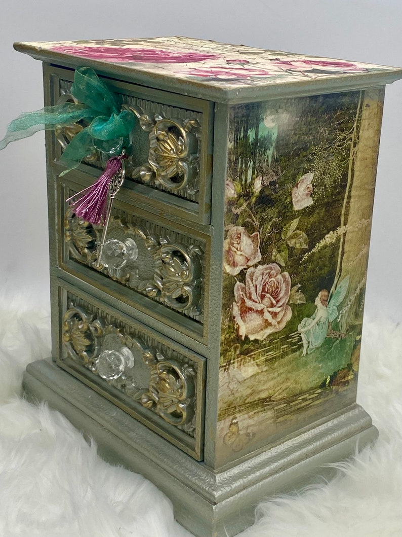 Painted and Embellished Ornate Jewelry Box With Fairy Theme, 3 Drawer ...