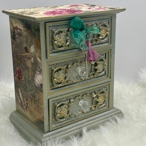 Painted and Embellished Ornate Jewelry Box With Fairy Theme, 3 Drawer ...