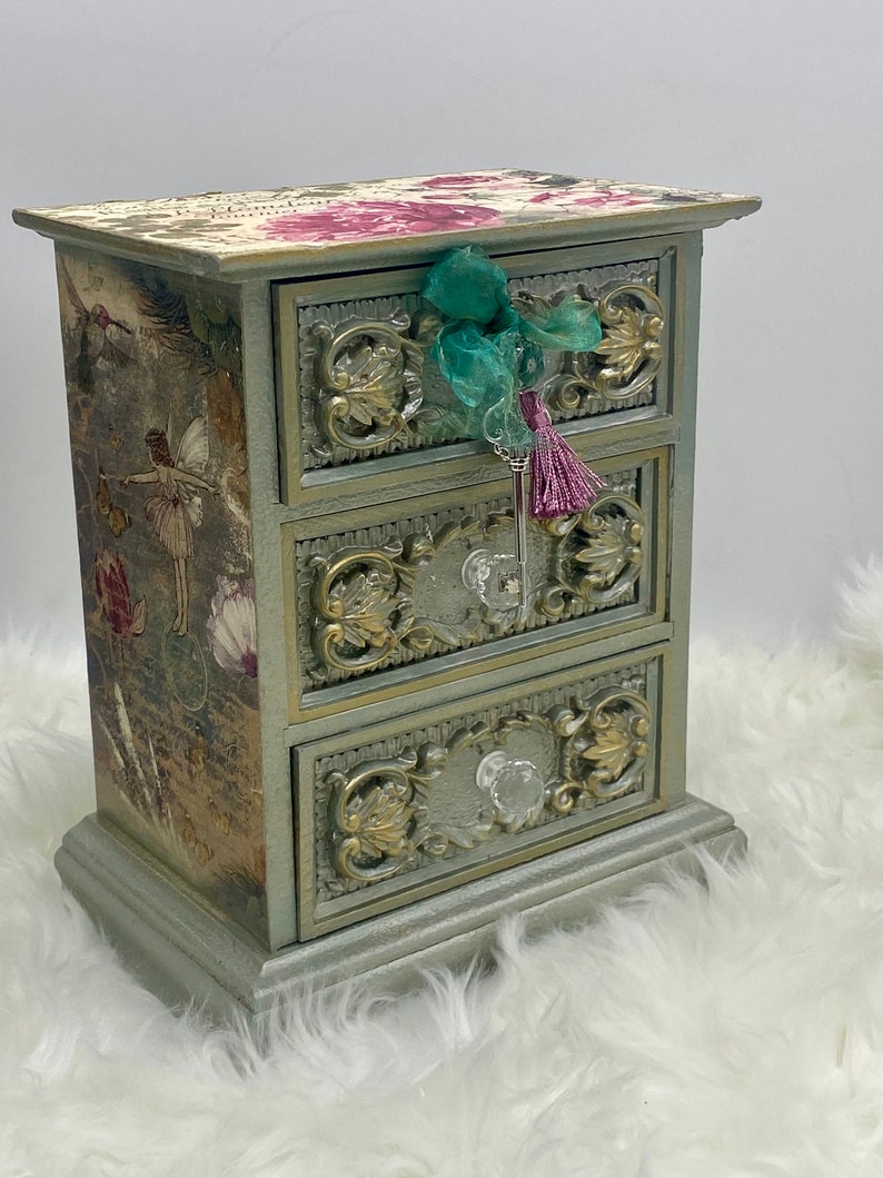Painted and Embellished Ornate Jewelry Box With Fairy Theme, 3 Drawer ...