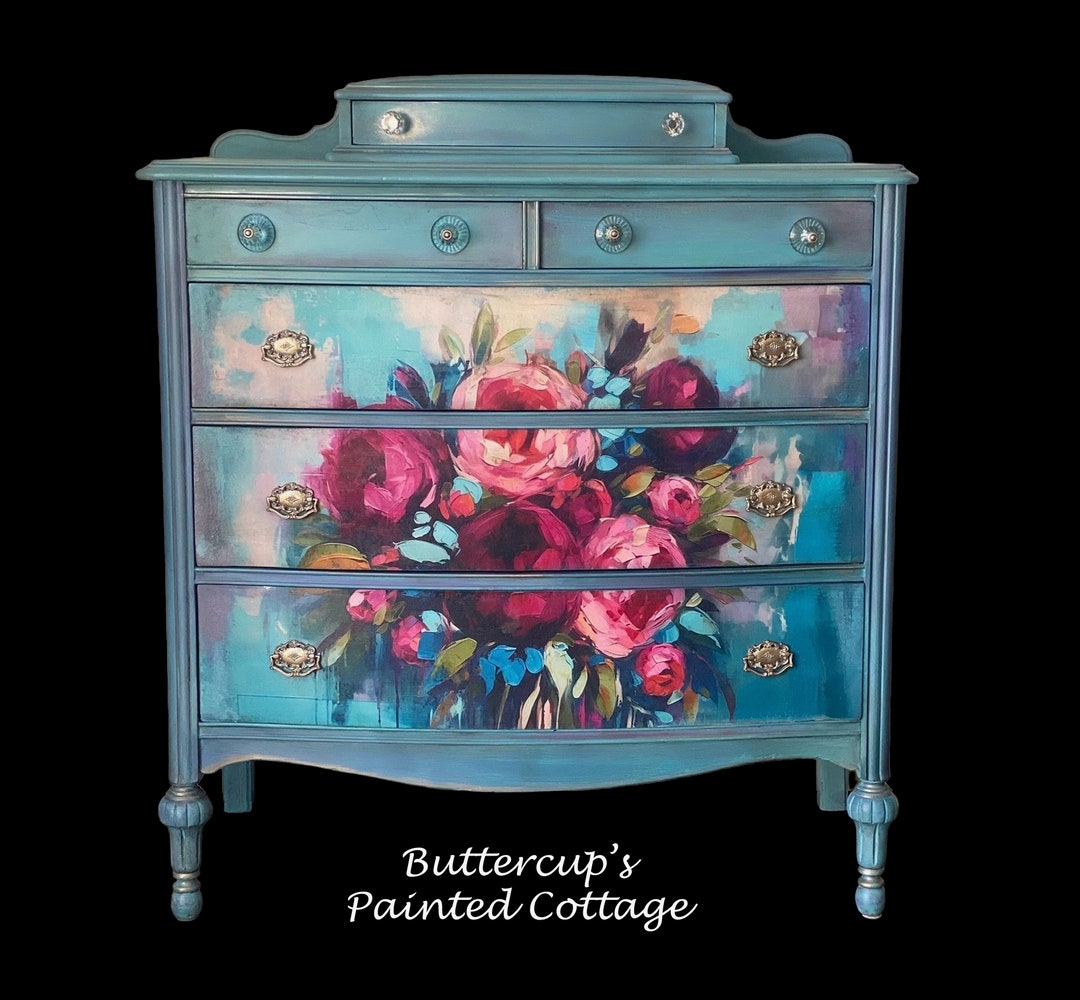 Antique Painted Six Drawer Dresser, Colorful Bedroom Furniture ...