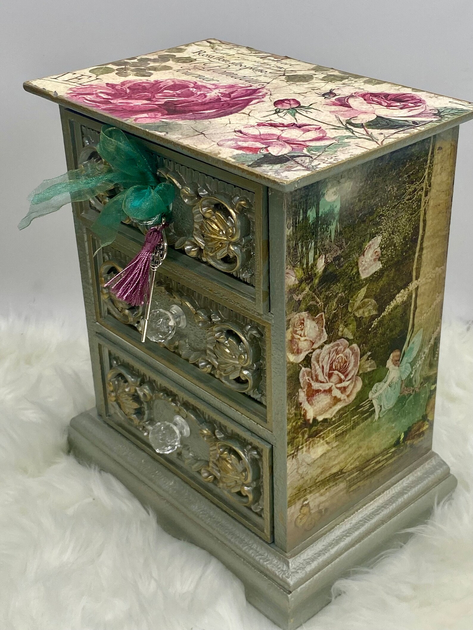 Painted and Embellished Ornate Jewelry Box With Fairy Theme, 3 Drawer ...