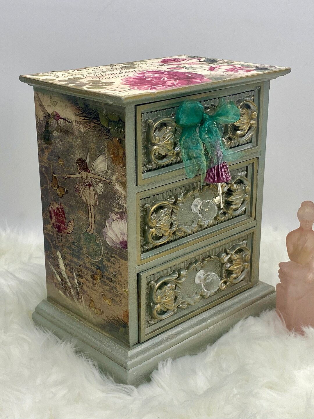 Painted and Embellished Ornate Jewelry Box With Fairy Theme, 3 Drawer ...