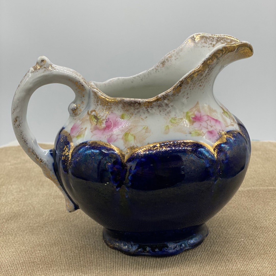 Antique Warwick Porcelain China Creamer, Cobalt Blue/purple With Pink ...