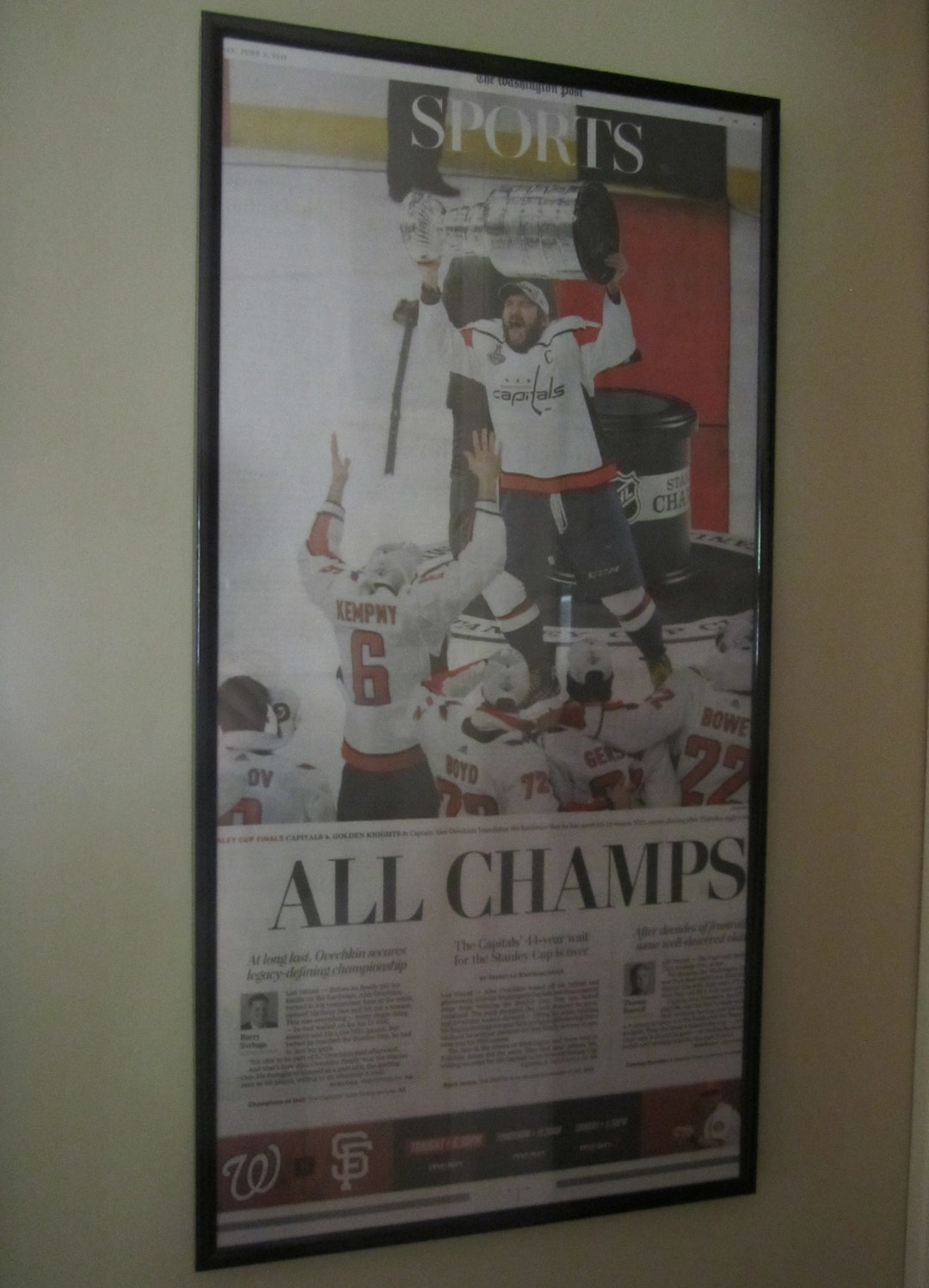 2018 NHL Stanley Cup Champions Commemorative Framed Newspaper ...