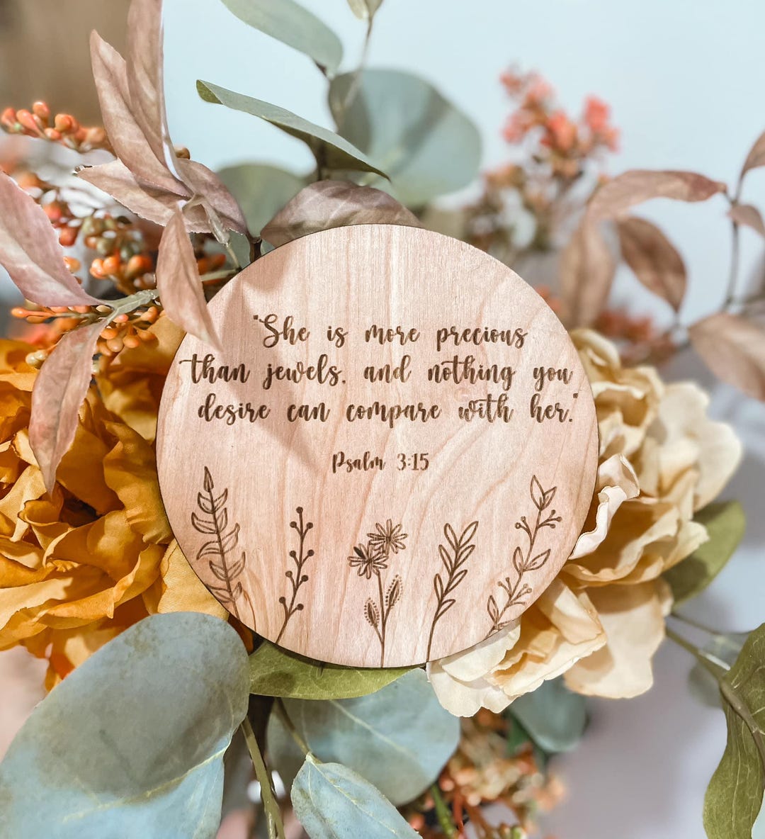 Bible Verse Baby Disc, Floral Baby Disc, Wooden Bible Verse Disc - Etsy