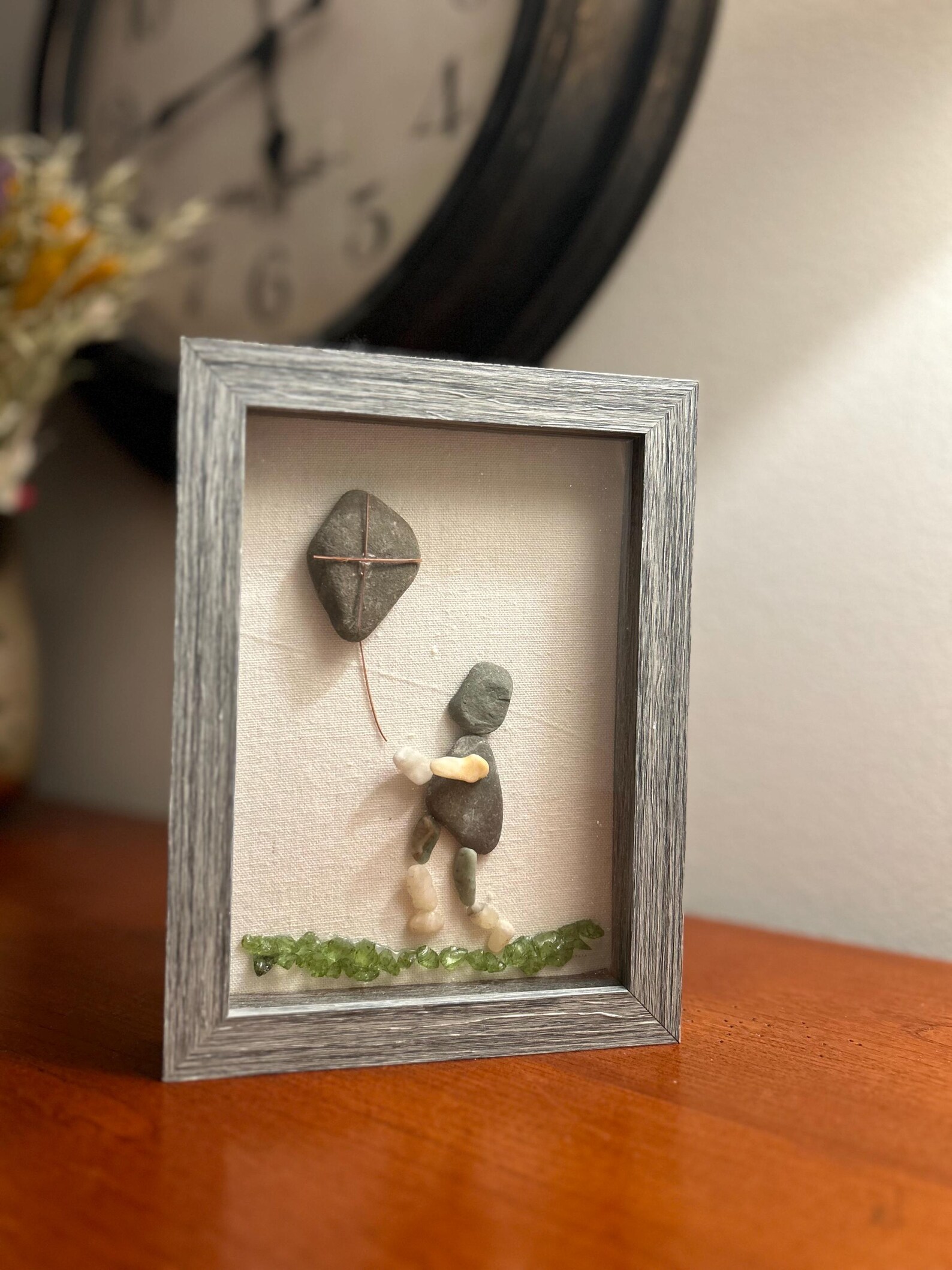 Child Flying Kite Rock/pebble Art in 5x7 Frame - Etsy