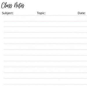 Class Notes Lined Paper Template| Minimalist Simple Design| Printable ...
