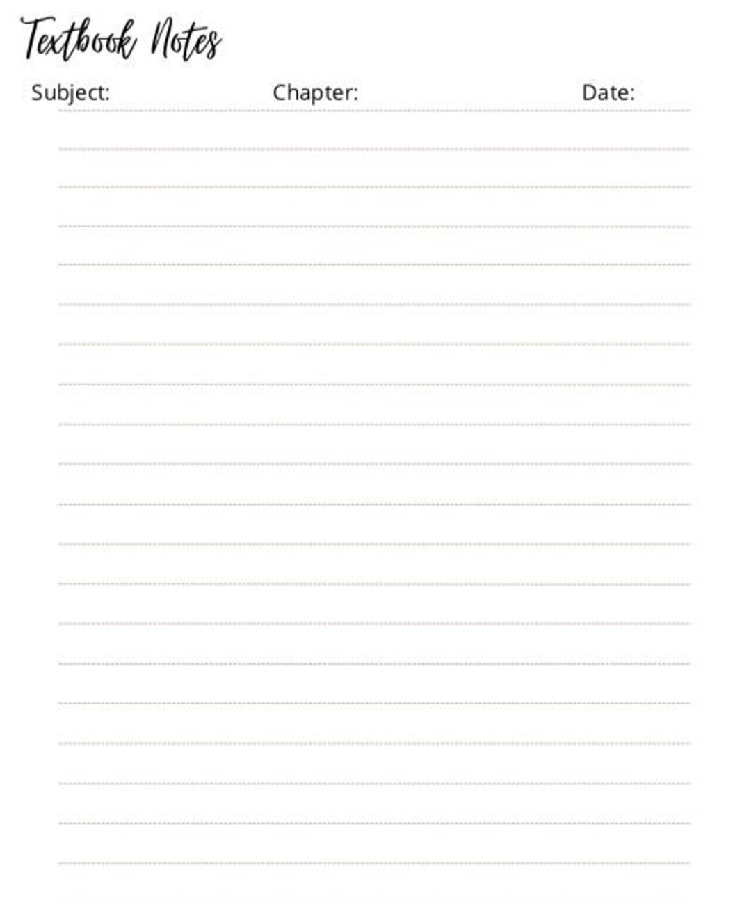 Textbook Notes Lined Paper Minimalist Simple Design Printable for ...