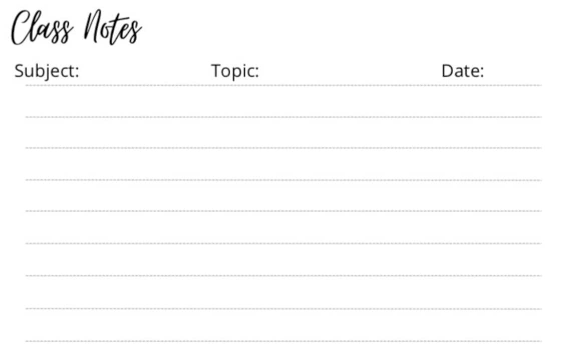 Class Notes Lined Paper Template| Minimalist Simple Design| Printable ...