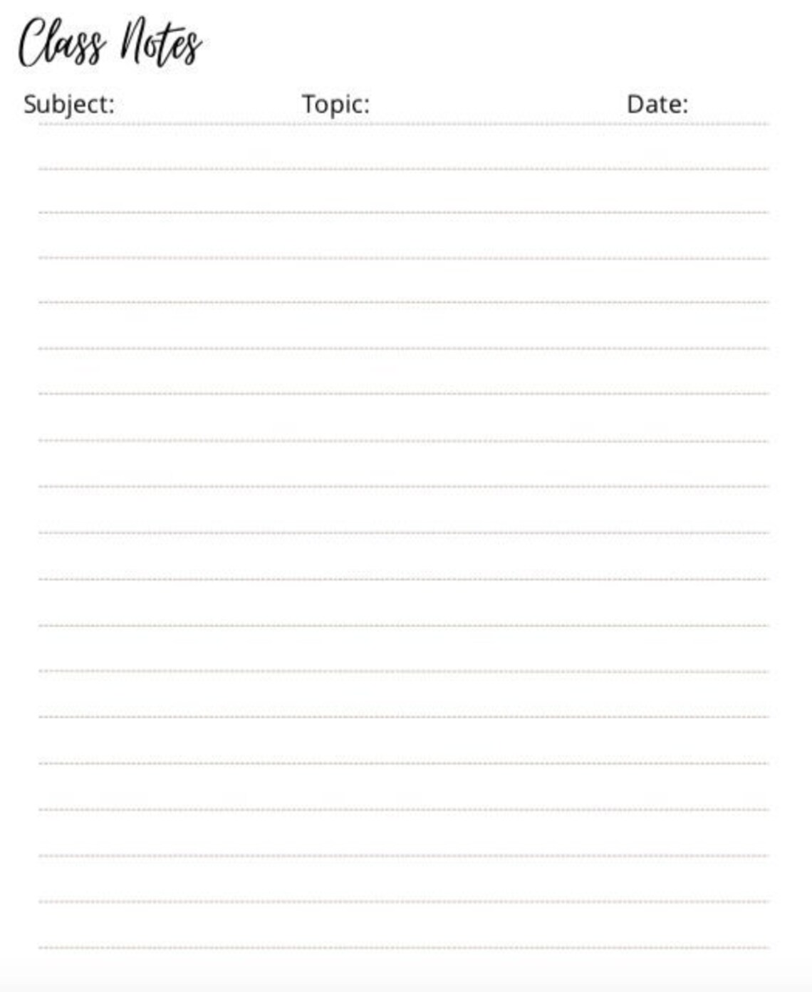 Class Notes Lined Paper Template| Minimalist Simple Design| Printable ...