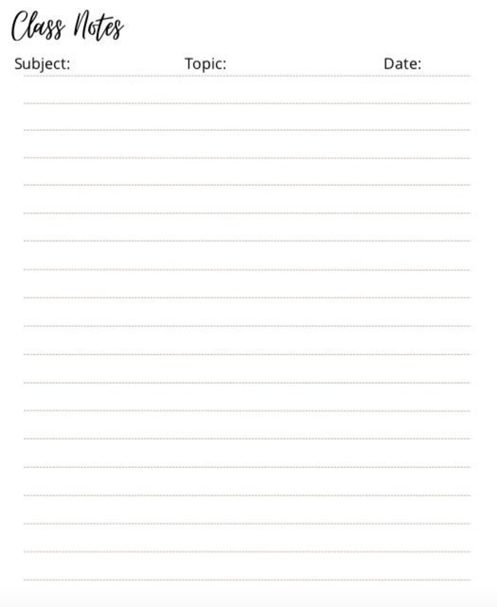 Class Notes Lined Paper Template| Minimalist Simple Design| Printable ...