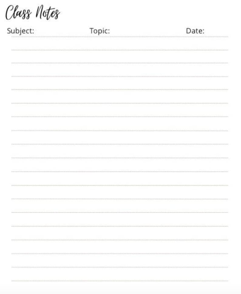 Class Notes Lined Paper Template Minimalist Simple Design Printable for ...