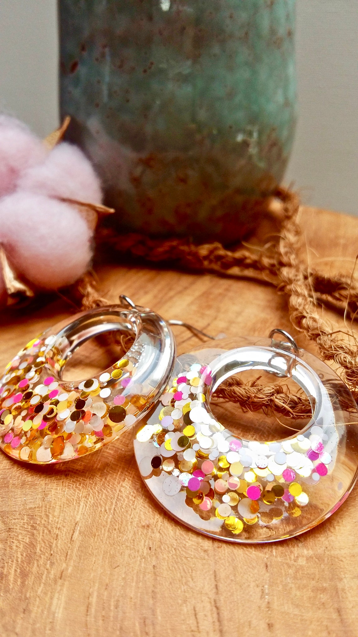 Glittering Earrings Epoxy Resin Earring Hoop Handmade Jewelry Etsy