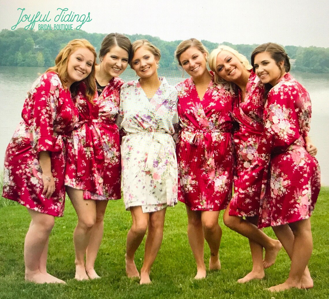 Silky Bridesmaid Robes Satin Floral Bridesmaid Robes Wedding - Etsy