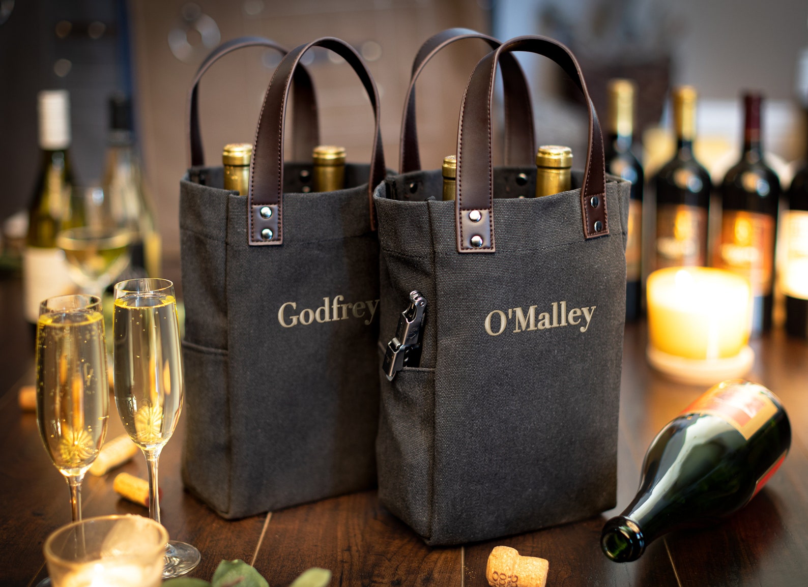 Personalized 2 Bottle Wine Tote Bag, Double Bottle Wine Carrier ...