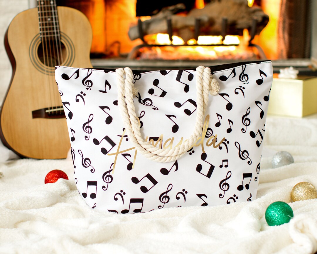 Personalized Music Notes Tote Bag, Custom Christmas Gift, Holiday Gift ...