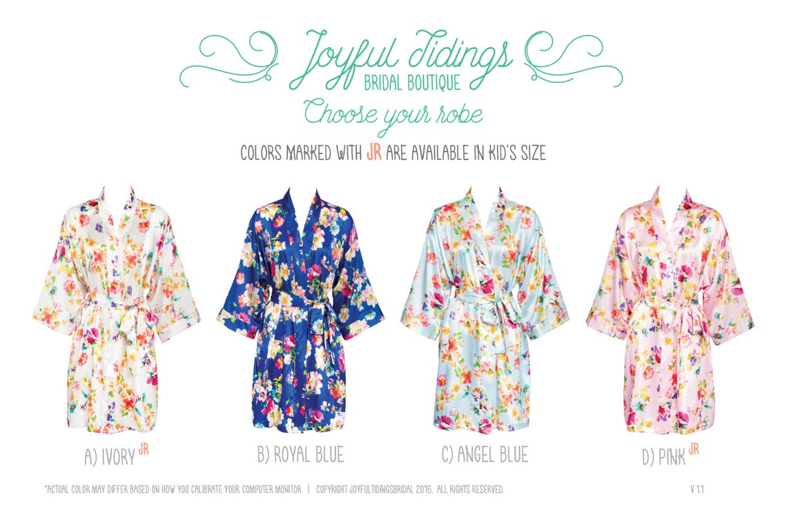 FREE ROBE Set of 7 Personalized Catalina Blue Floral Satin | Etsy