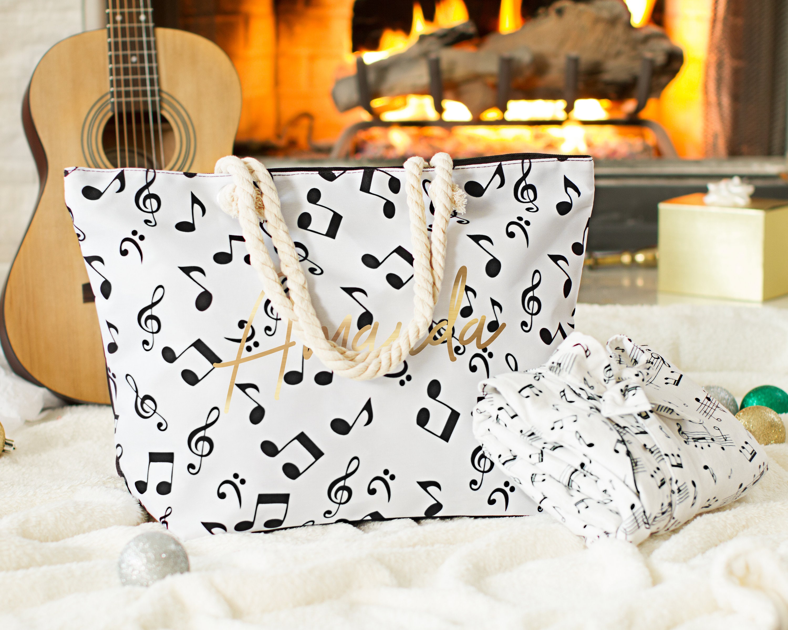 Personalized Music Notes Tote Bag Custom Christmas Gift | Etsy