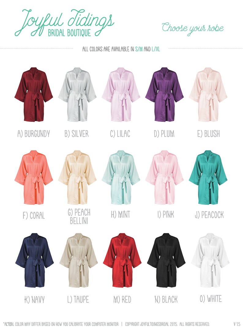Bridesmaid Robes, Matte Satin Bridal Party Robe, 15 Robe Colors ...