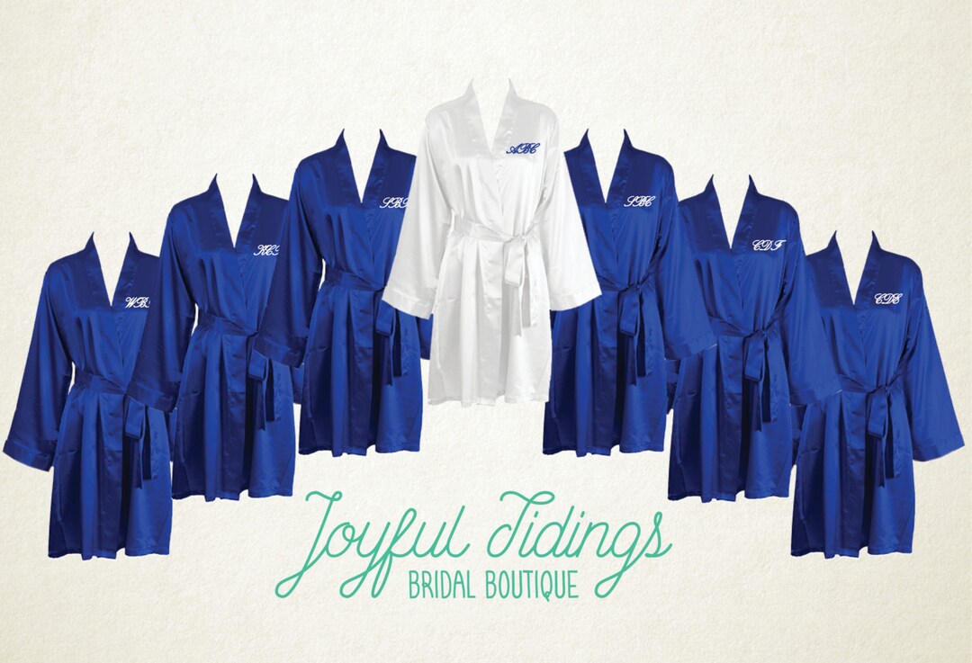 SALE Set of 7+ Personalized Royal Blue Satin Kimono Robes, Bridesmaid’s ...
