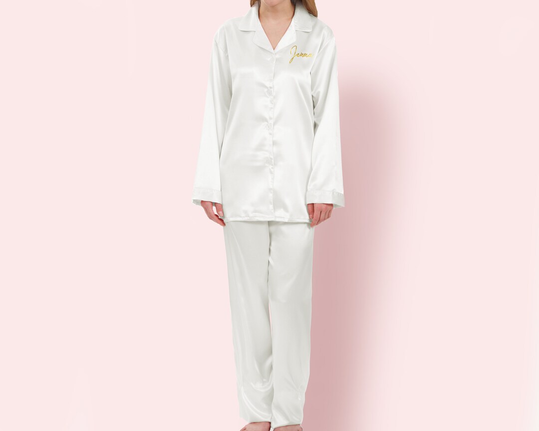 Personalized Satin Pajamas, Satin Long Pajama Set, Custom Gift for Mom ...
