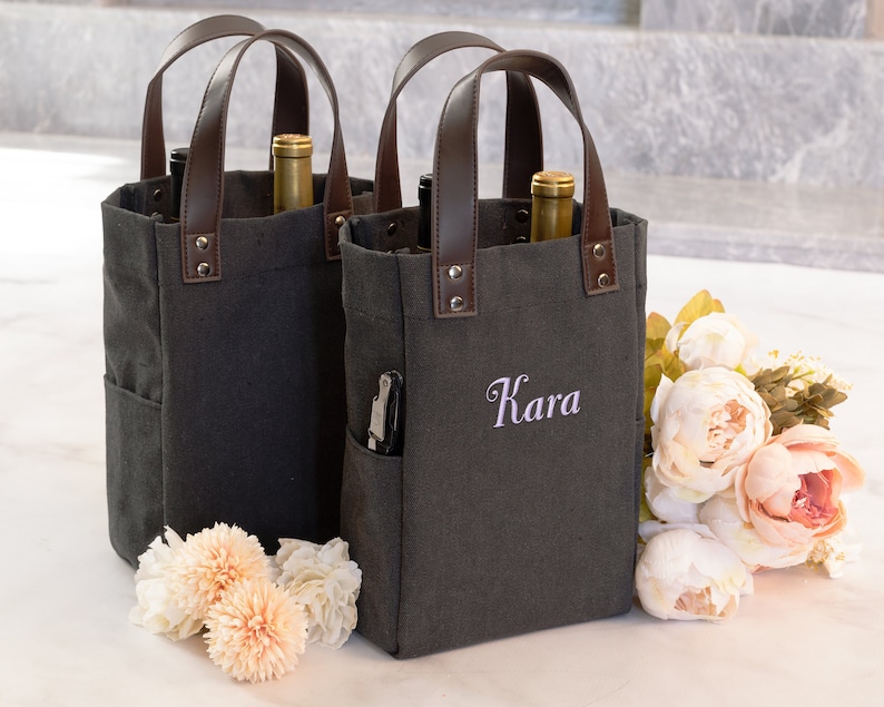 Personalized 2 Bottle Wine Tote Bag, Double Bottle Wine Carrier ...