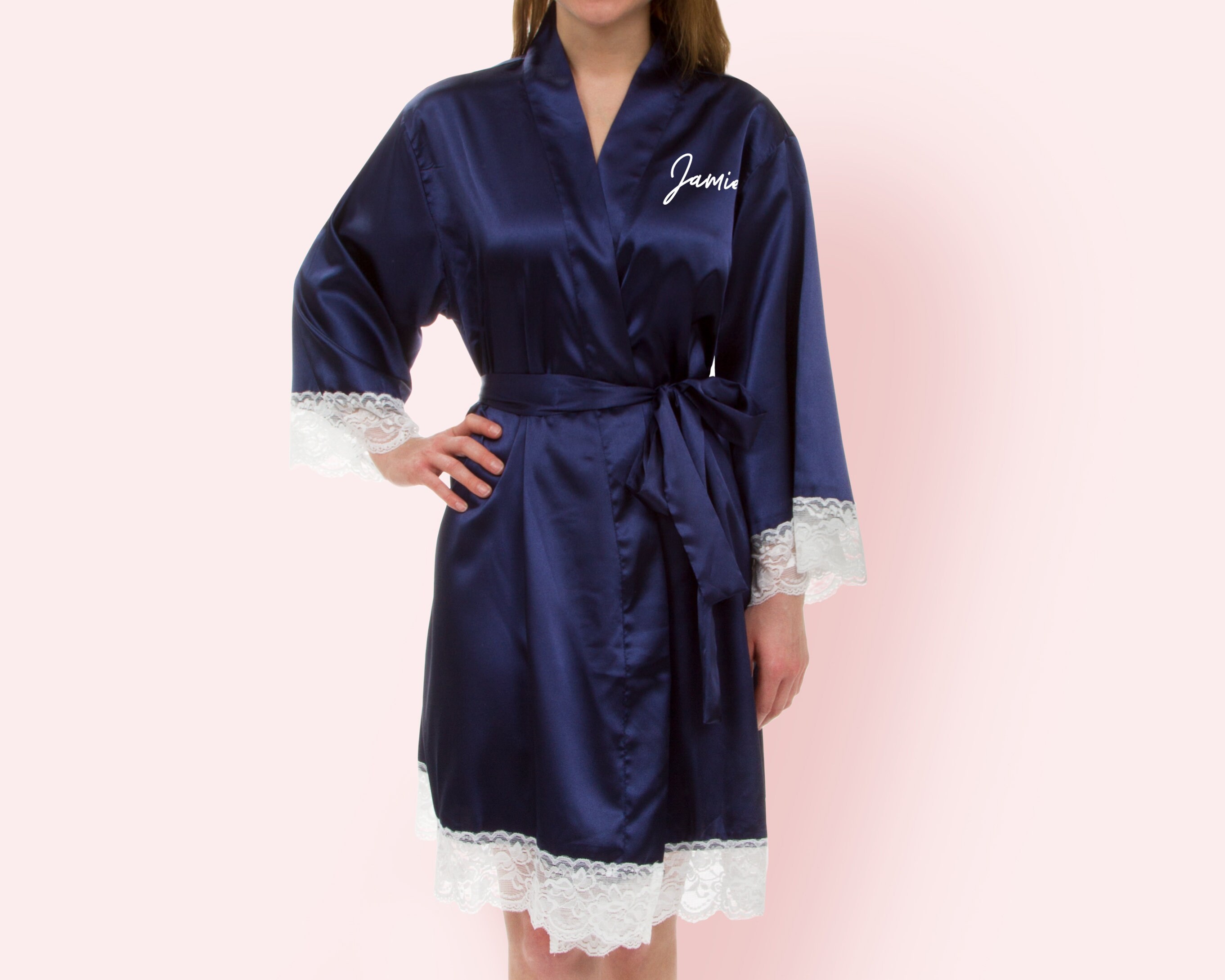 Women's Personalized Lace Satin Robe Luxurious Silky Lace | Etsy
