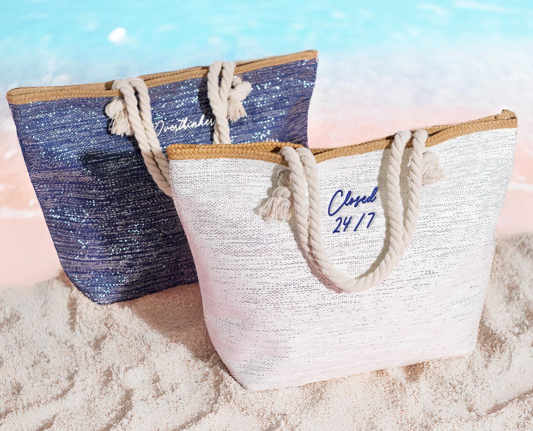 Custom Canvas Straw Beach Bag, Personalized Ironic Boat Tote Set With ...
